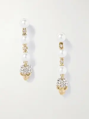Alexander McQueen Gold-tone Faux Pearl And Crystal Drop Earrings - White