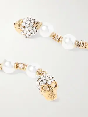 Alexander McQueen Gold-tone Crystal And Faux Pearl Skull Drop Earrings - White