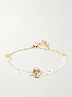 Alexander McQueen Gold-tone Crystal And Faux Pearl Bracelet - White