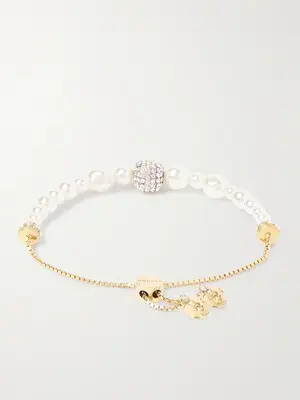Alexander McQueen Gold-tone Crystal And Faux Pearl Bracelet - White