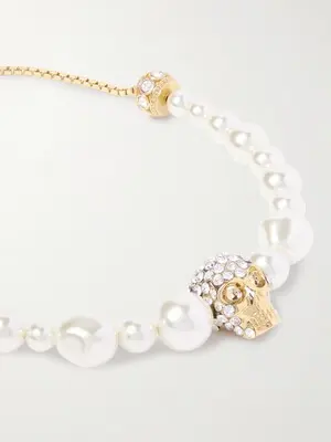 Alexander McQueen Gold-tone Crystal And Faux Pearl Bracelet - White