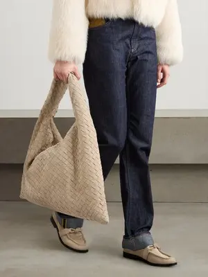 Bottega Veneta Intrecciato Suede Shoulder Bag - Neutrals