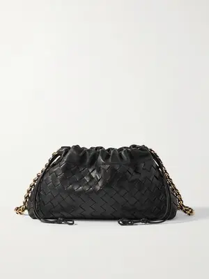 Bottega Veneta Intrecciato Leather Pouch With Chain Strap - Black