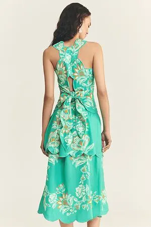 halter neck fishtail wedding dress Embroidered Halter Neck Satin Mermaid Wedding Dress with Bow Detail main image 0