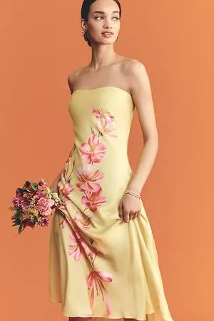 Farm Rio Strapless Printed Midi Slip Dress