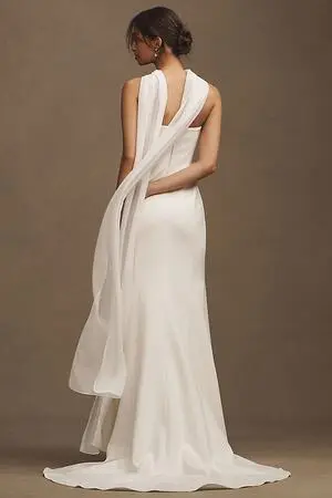 Jenny Yoo Perry Crepe Strapless Column Wedding Gown