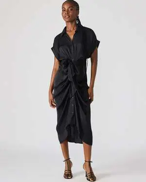 Steve Madden Tori Tie-front Midi Shirt Dress - Black