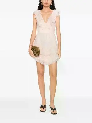 NISSA Rhinestone-embellished Lace Mini Dress - Pink