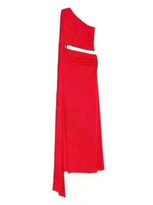 NISSA Rhinestone-embellished One-shoulder Dress - Red