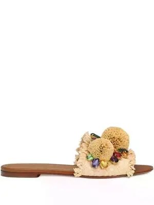 Dolce & Gabbana Pompom Raffia Slides - Neutrals