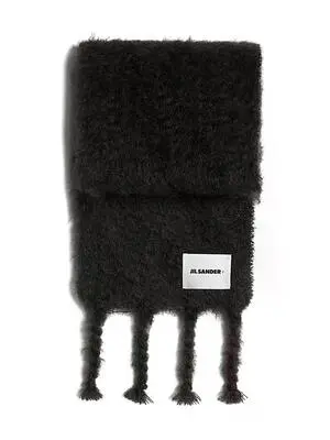 JIL SANDER Fringed Knitted Scarf - Black