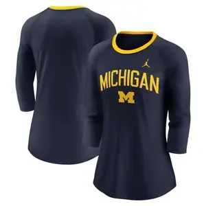 JORDAN BRAND Michigan Wolverines Tri-blend Raglan 3/4 Sleeve Top