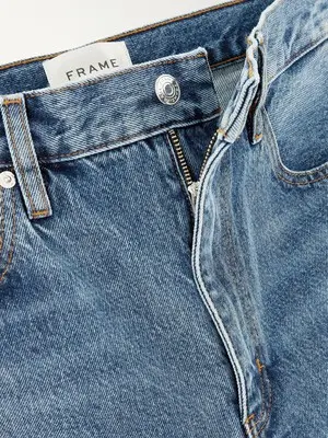 FRAME The Bubble Crop Frayed High-rise Barrel-leg Jeans - Blue