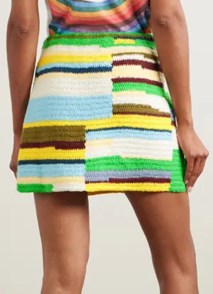 THE ELDER STATESMAN Striped Crocheted Cotton Mini Skirt