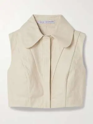 TOLU COKER Cropped Paneled Herringbone Cotton Top