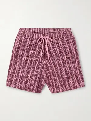 THE ELDER STATESMAN Striped Crocheted Cotton Shorts