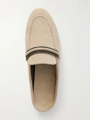 Brunello Cucinelli Bead-embellished Suede Slippers