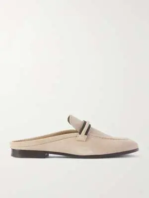Brunello Cucinelli Bead-embellished Suede Slippers