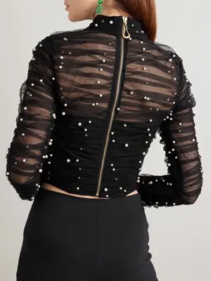 Aje Juniper Embellished Tulle Blouse