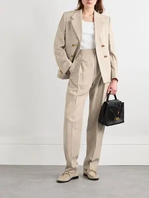 Bottega Veneta Pleated Canvas Tapered Trousers