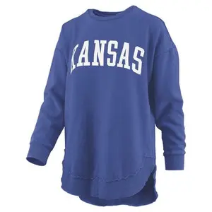 PRESSBOX Kansas Jayhawks Melange Poncho Fleece Pullover Sweatshirt - Royal