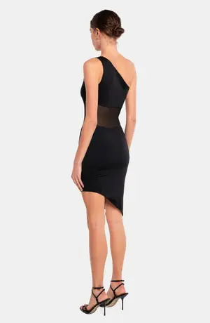 OW One-shoulder Mini Dress With Sheer Detailing