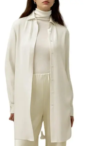 Lilysilk Classic Longline Silk Shirt - Natural White