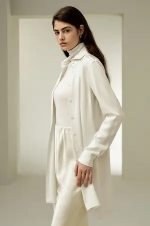 Lilysilk Classic Longline Silk Shirt - Natural White