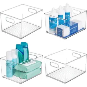 IDESIGN Small Stackable Plastic Bathroom Storage Bin With Handlesset Of 4 - Clear