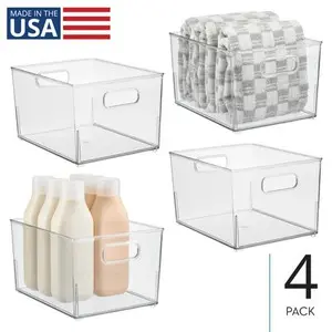 IDESIGN Small Stackable Plastic Bathroom Storage Bin With Handlesset Of 4