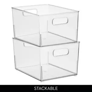 IDESIGN Small Stackable Plastic Bathroom Storage Bin With Handlesset Of 4