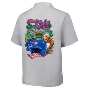 Tommy Bahama Chicago Cubs Hit And Run Silk Camp Button-up Shirt - Gray