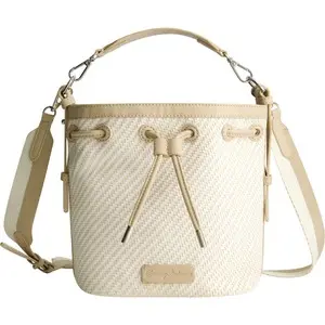 Tommy Bahama Soft Woven Drawstring Bucket Bag - Tan/white