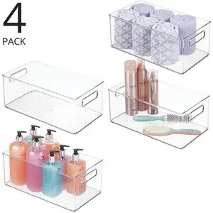 IDESIGN Stackable Fridge Binkitchen Storage Bin For Pantry, Cabinets, Or Fridge, Set Of 4 - Clear