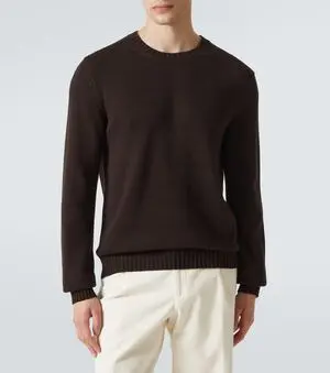SAMAN AMEL Cotton Crew Neck Sweater - Brown