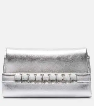JIMMY CHOO Kya Metallic Leather Clutch - Silver
