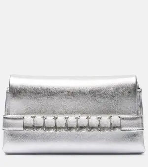 JIMMY CHOO Kya Metallic Leather Clutch - Silver