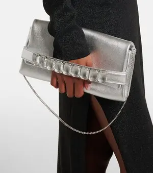 JIMMY CHOO Kya Metallic Leather Clutch - Silver