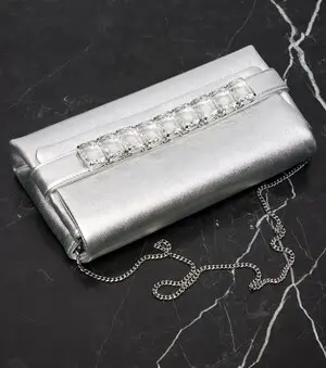 JIMMY CHOO Kya Metallic Leather Clutch - Silver