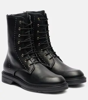 Max Mara Urbancombat Leather Combat Boots - Black