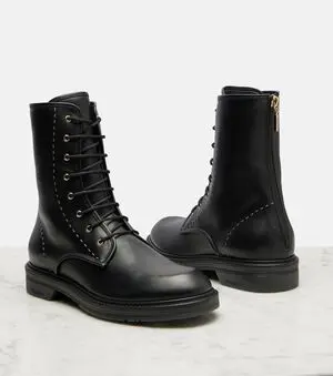 Max Mara Urbancombat Leather Combat Boots - Black