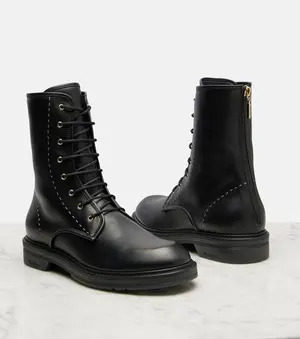 Max Mara Urban Combat Leather Boots - Black