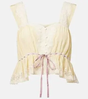 Chloé Lace-trimmed Silk Habotai Top