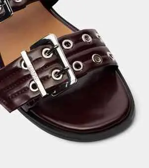 GANNI Feminine Buckle Sandals - Brown
