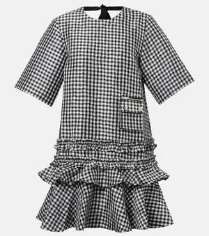 GANNI Gingham Ruffled Minidress