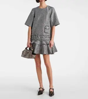 GANNI Gingham Ruffled Minidress