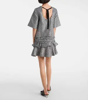 GANNI Gingham Ruffled Minidress