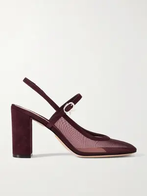 GIANVITO ROSSI 85 Suede-trimmed Mesh Pumps