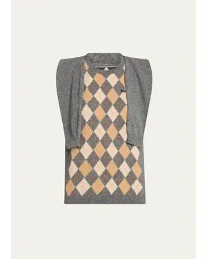 HODAKOVA Argyle Knitted Draped-sleeve Sweater Vest