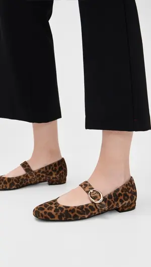STUART WEITZMAN Arabella Leopard Print Mary Jane Flats
